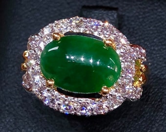 TOP GREEN Burmese Jade & VS Diamonds in 18k Solid Yellow Gold | Etsy