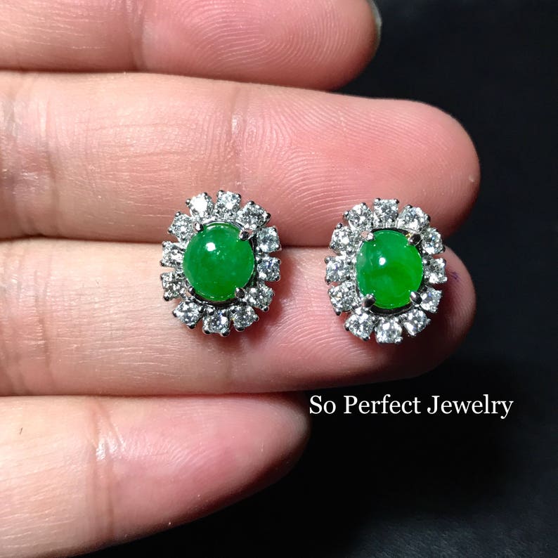 TOP GREEN Burmese Jade & VS Diamonds in 18k Solid Yellow Gold - Etsy