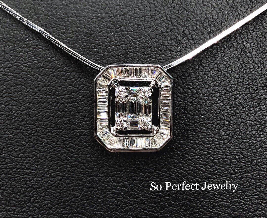 0.90 Emerald Cut Diamond Illusion Setting Natural 18K Solid | Etsy