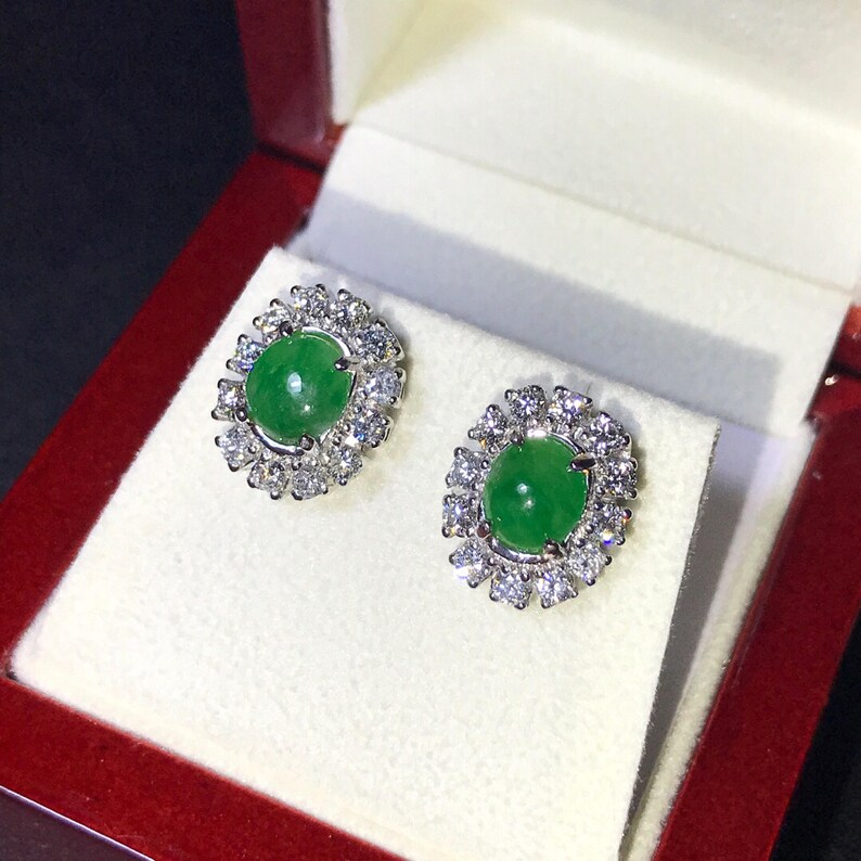 TOP GREEN Burmese Jade & VS Diamonds in 18k Solid Yellow Gold - Etsy