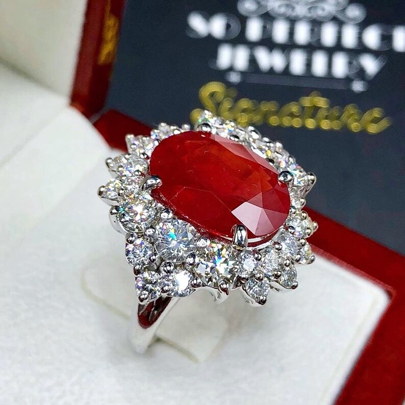 ENORMOUS 14.10TCW Natural Ruby & Diamonds in 18K Solid White | Etsy