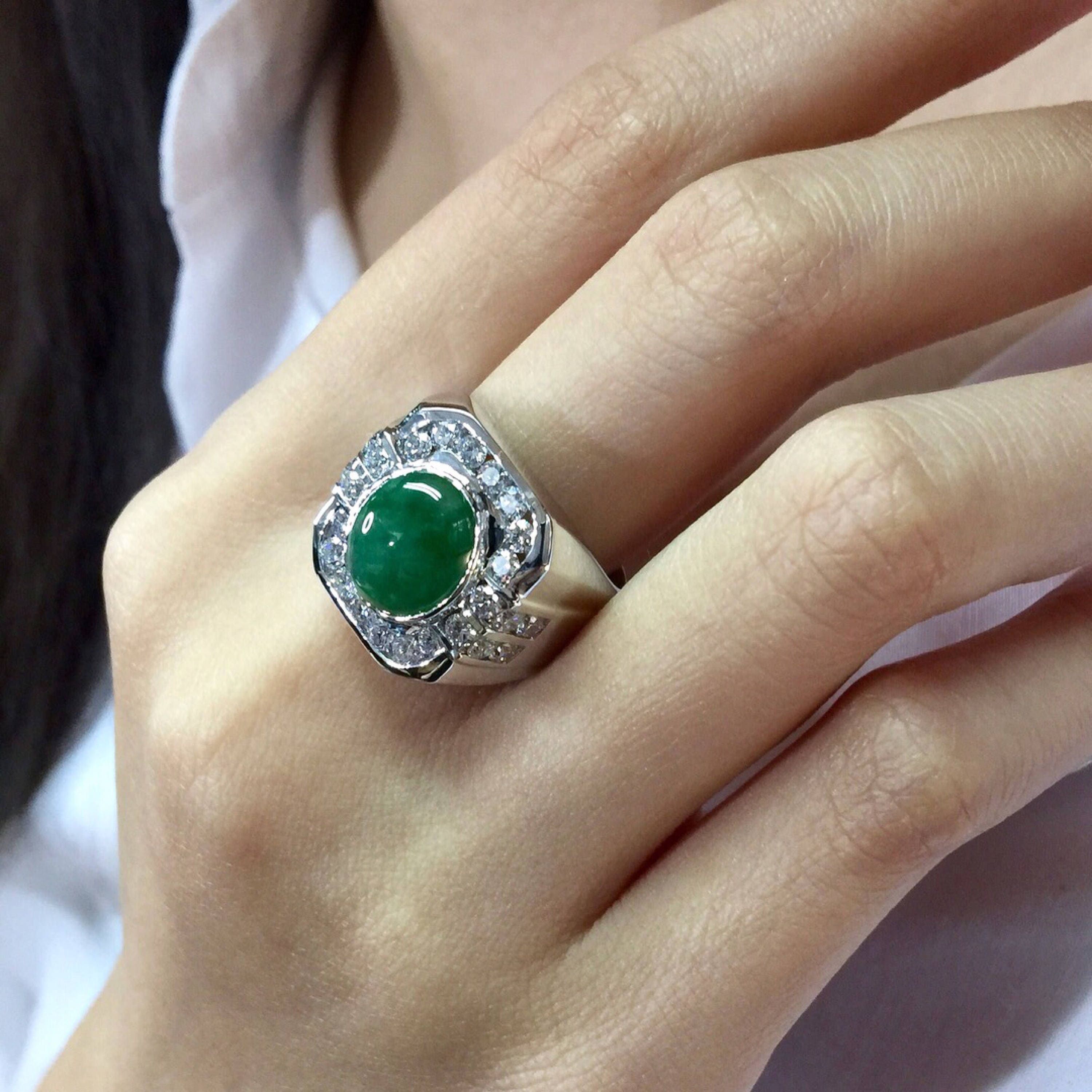 MAN'S 4.26TCW Burmese Jade & VS Diamonds in 18k Solid - Etsy