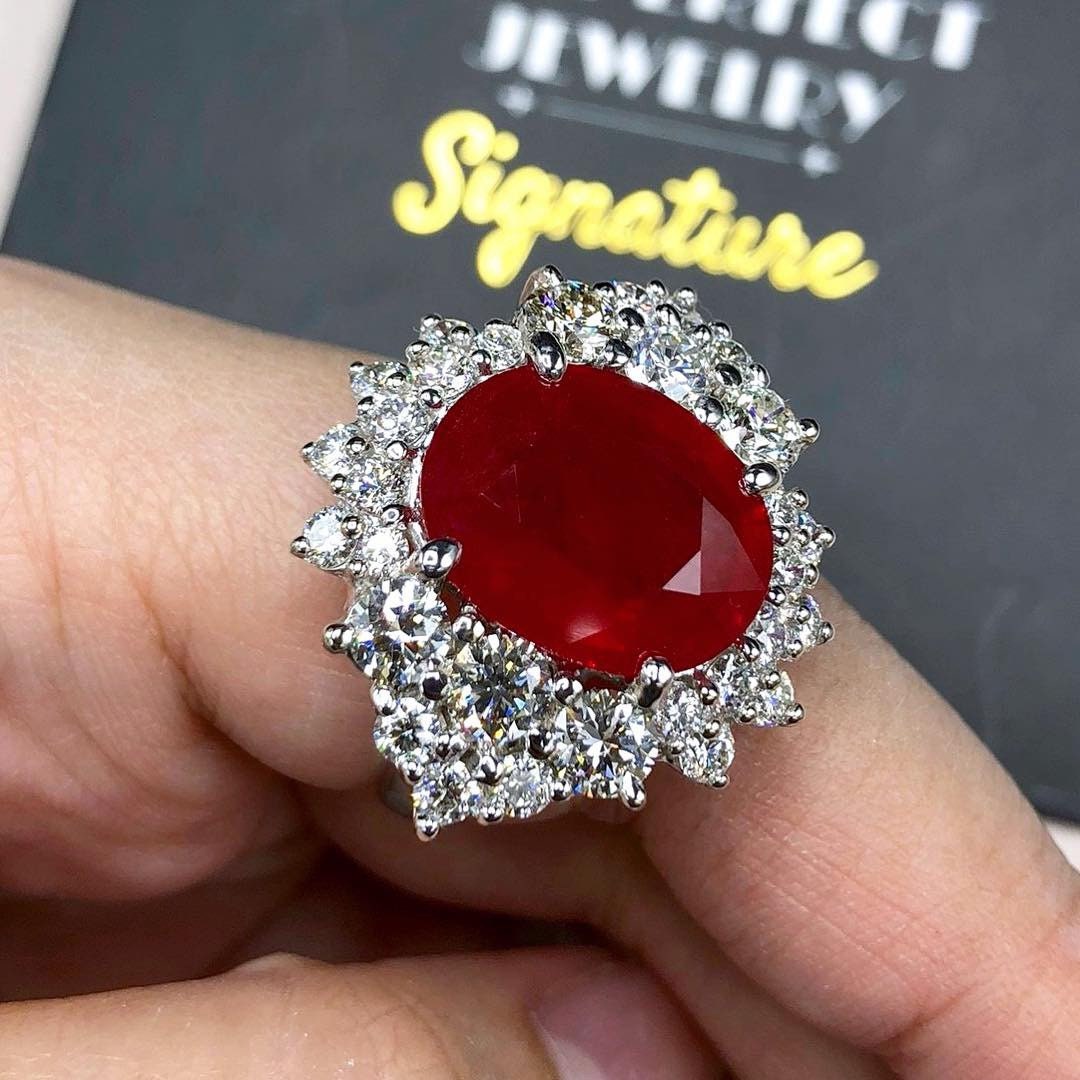 ENORMOUS 14.10TCW Natural Ruby & Diamonds in 18K Solid White | Etsy