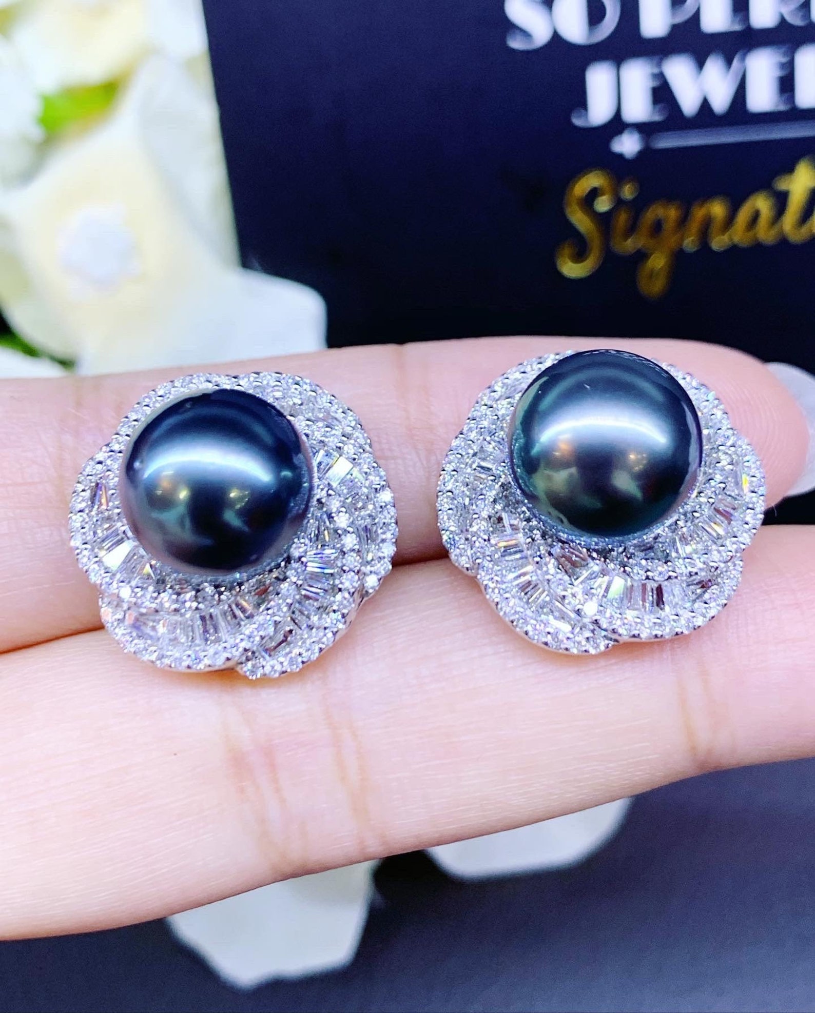 GORGEOUS Tahitian Pearls VS Diamonds In 18K Solid White Gold | Etsy