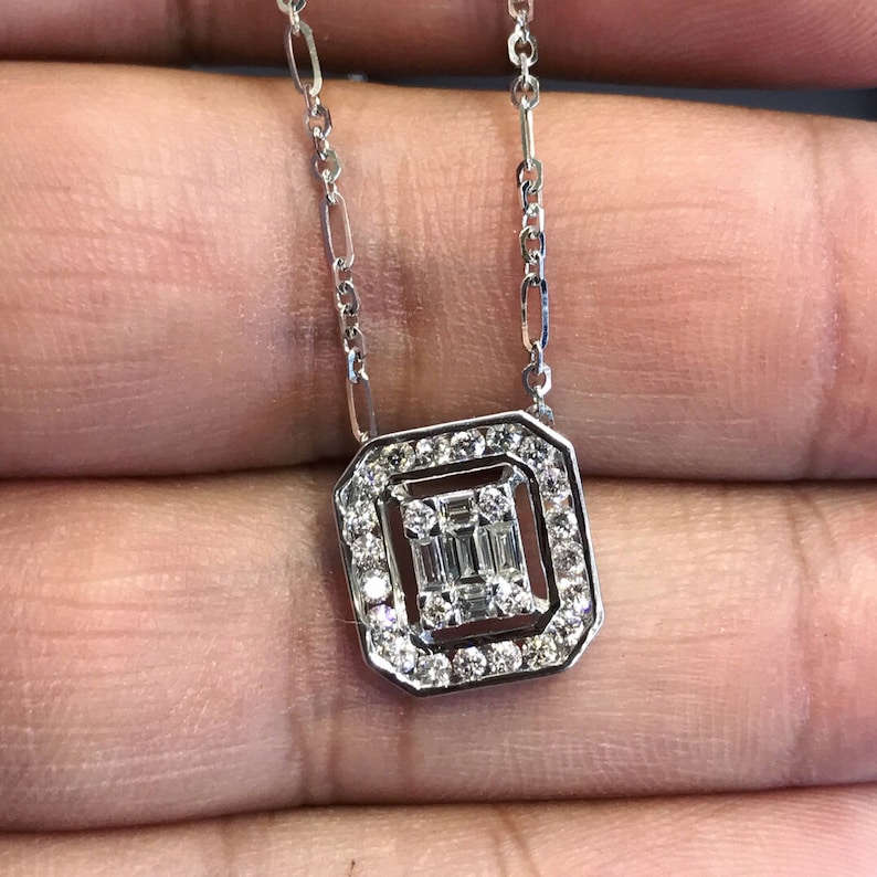 0.74 Emerald Cut Diamond Illusion Setting Natural 18K solid | Etsy