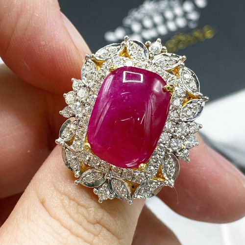 SIAMESE 8.31ct Ruby & Diamonds in 18K Solid Handmade Gold Ring - Etsy