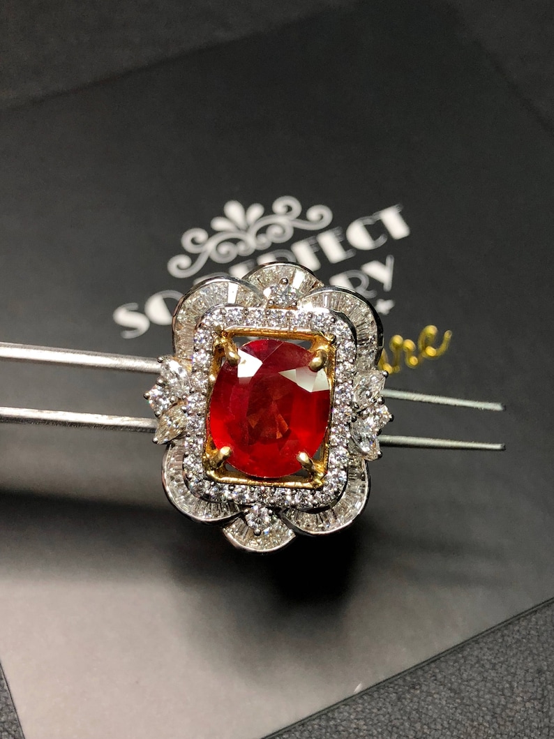 HUGE RED 7.29TCW Natural Ruby & Diamonds in 18K Solid Yellow - Etsy