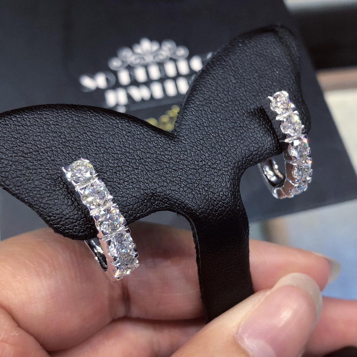 SPARKLING! 2.02TCW Hoop G/VS Diamonds 18K Solid White Gold Handmade ...
