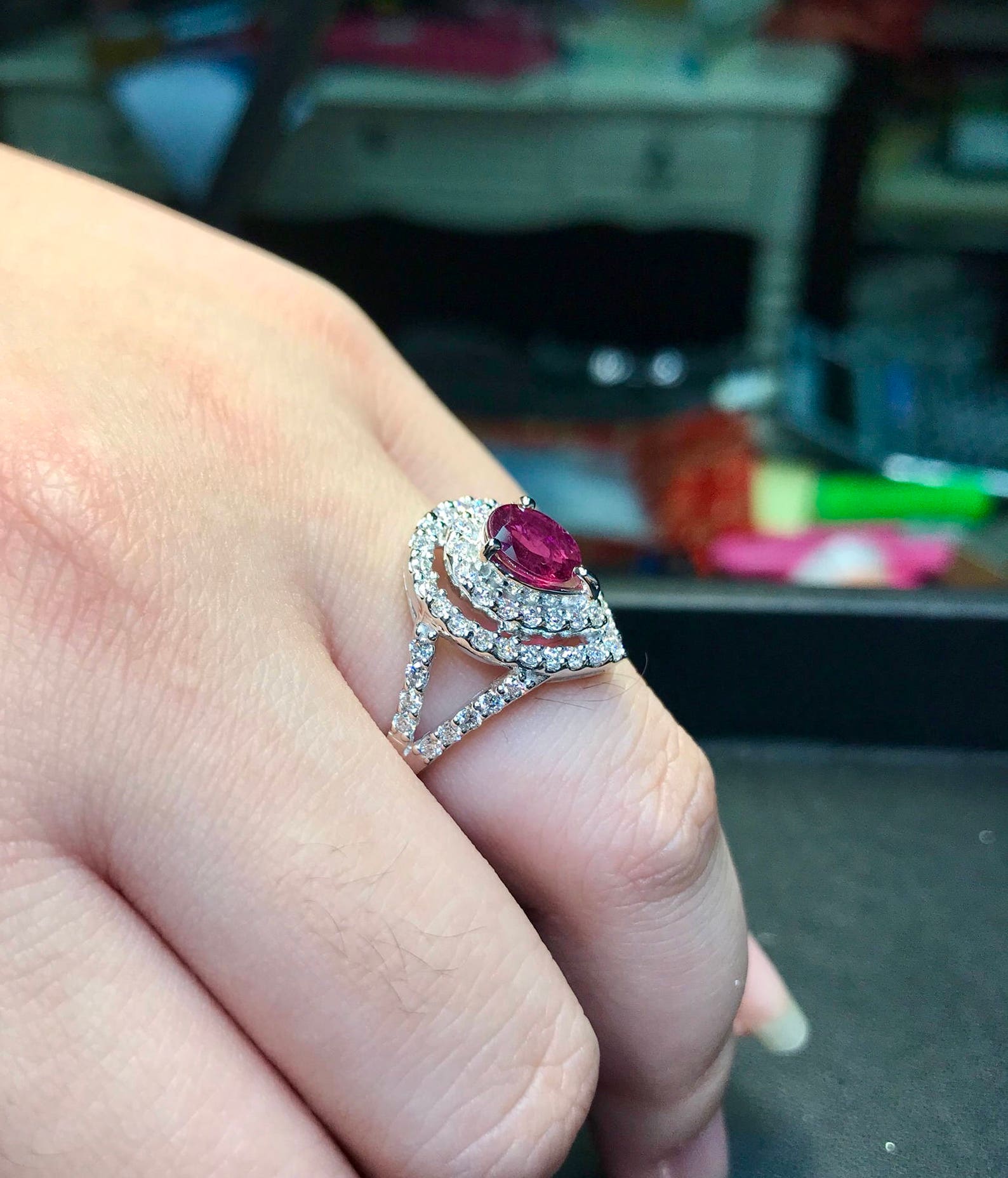 BLOOD RED SIAMESE Ruby & Diamonds in 18K Solid Handmade White Gold Ring ...