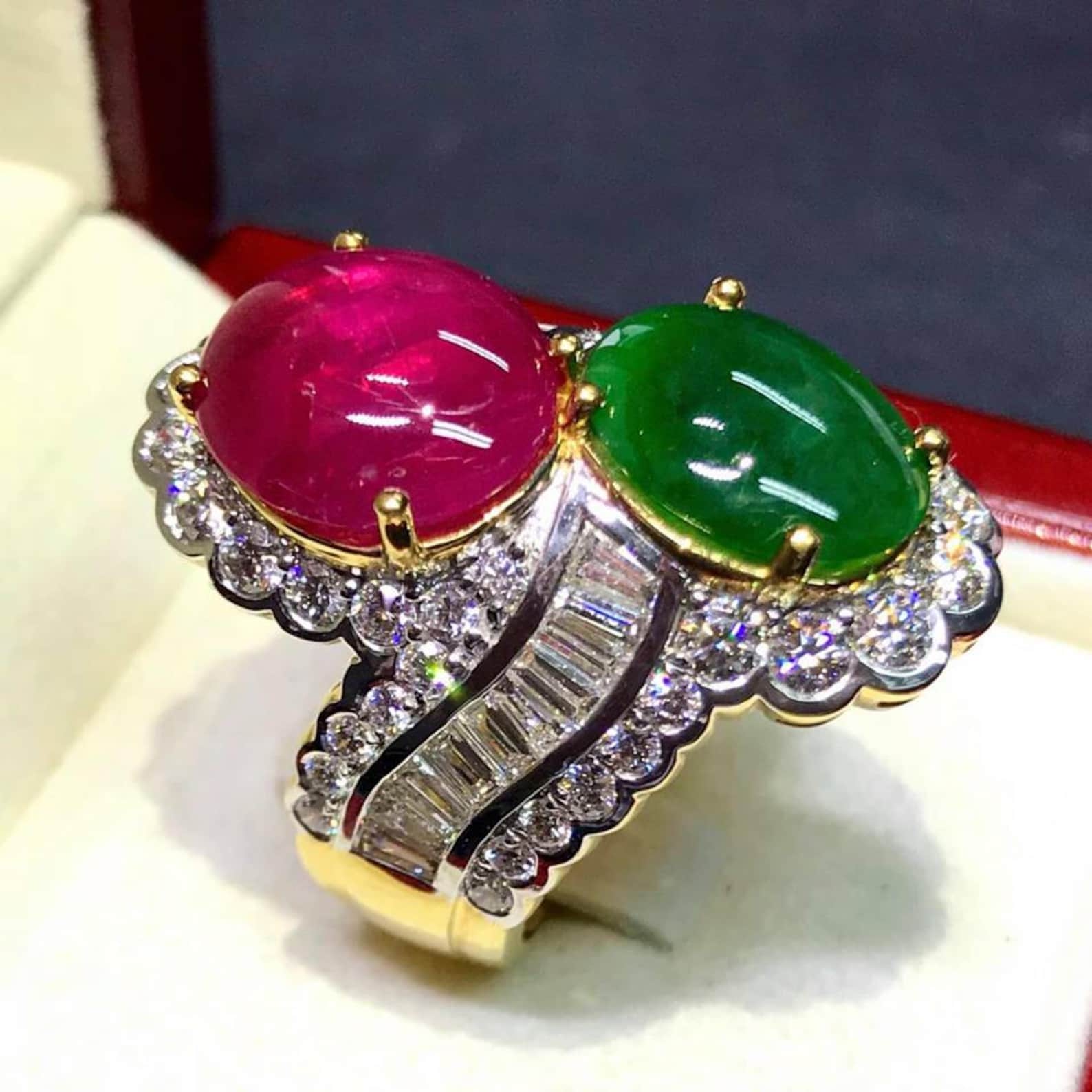 ENORMOUS 13.92TCW Burmese Ruby Jade & Diamonds 18k Solid | Etsy