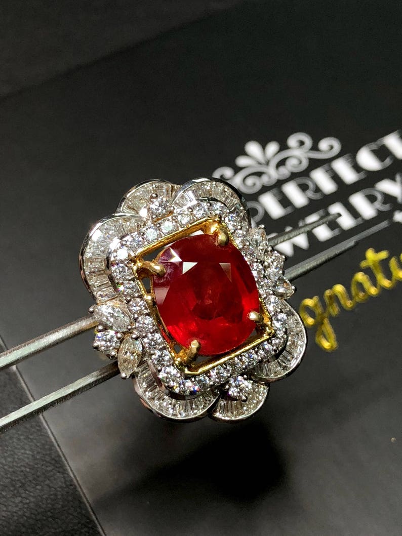 HUGE RED 7.29TCW Natural Ruby & Diamonds in 18K Solid Yellow - Etsy
