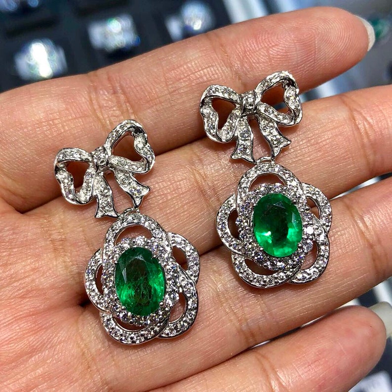HUGE 5.71TCW Sparkling Emeralds & Diamond in 18K Solid WHITE Gold ...