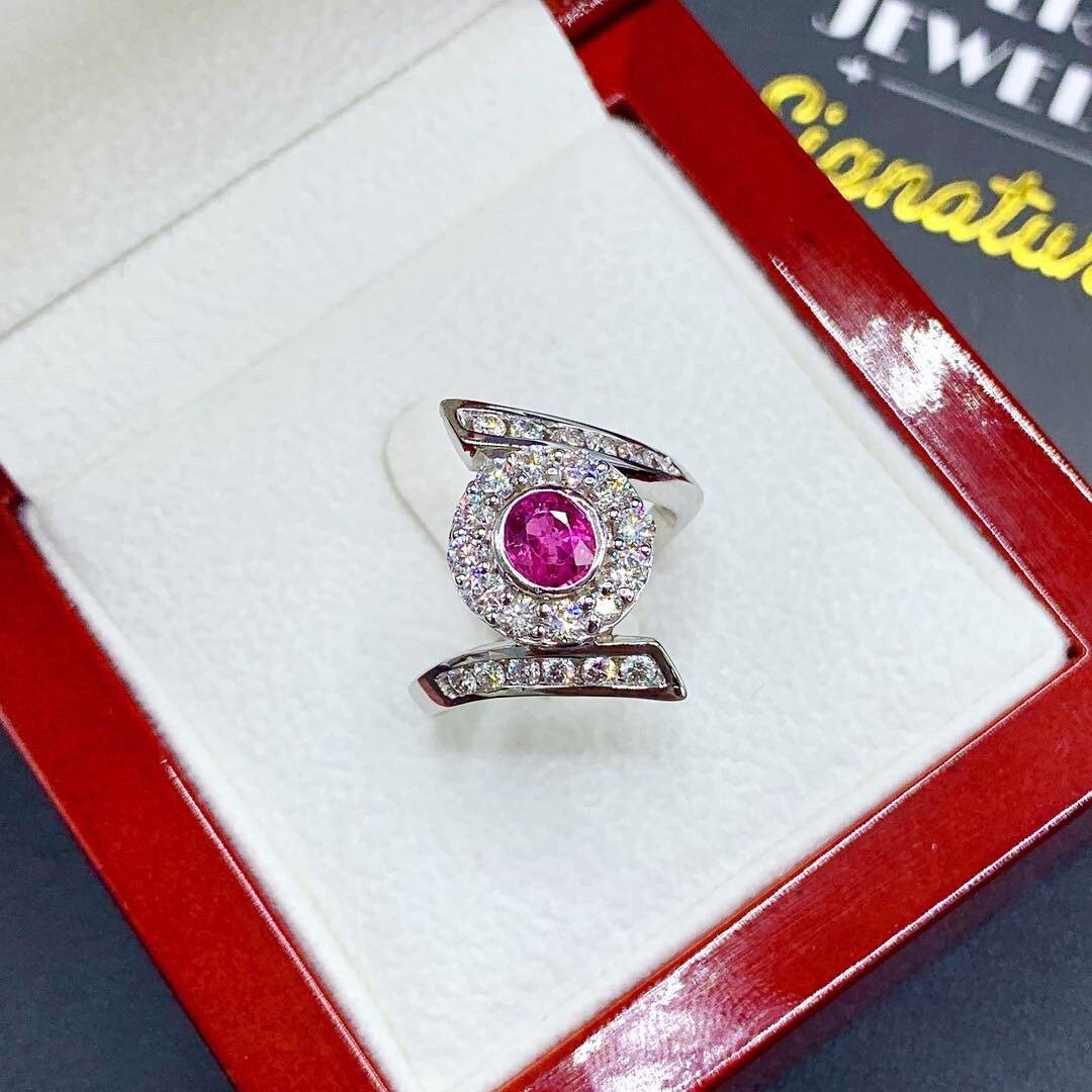 WOW! SIAMESE Ruby Diamond 18K Solid Handmade White Gold Ring Pigeon ...