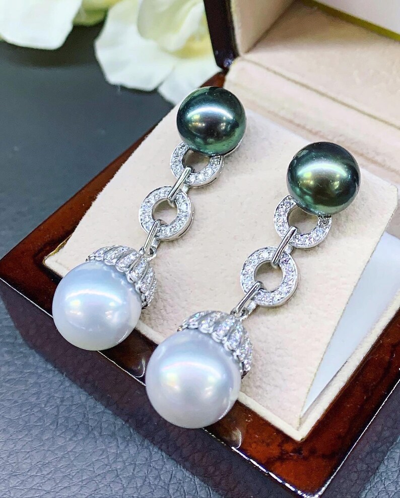HUGE White South Sea Pearls VS Diamonds in 18K Solid White - Etsy