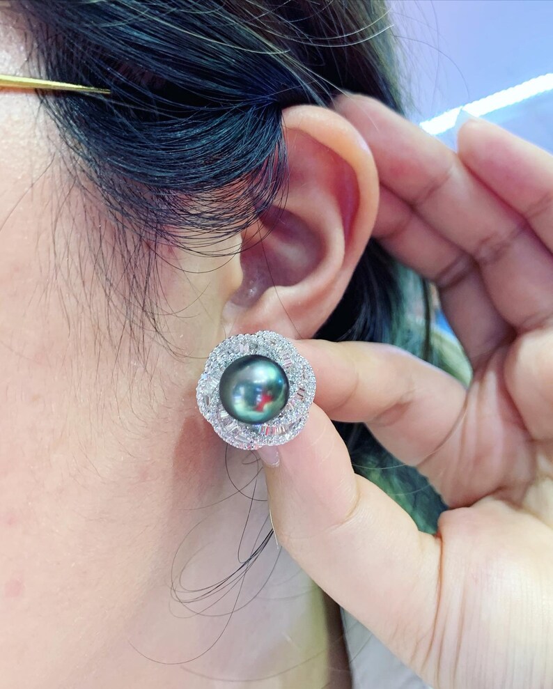 GORGEOUS Tahitian Pearls VS Diamonds In 18K Solid White Gold | Etsy