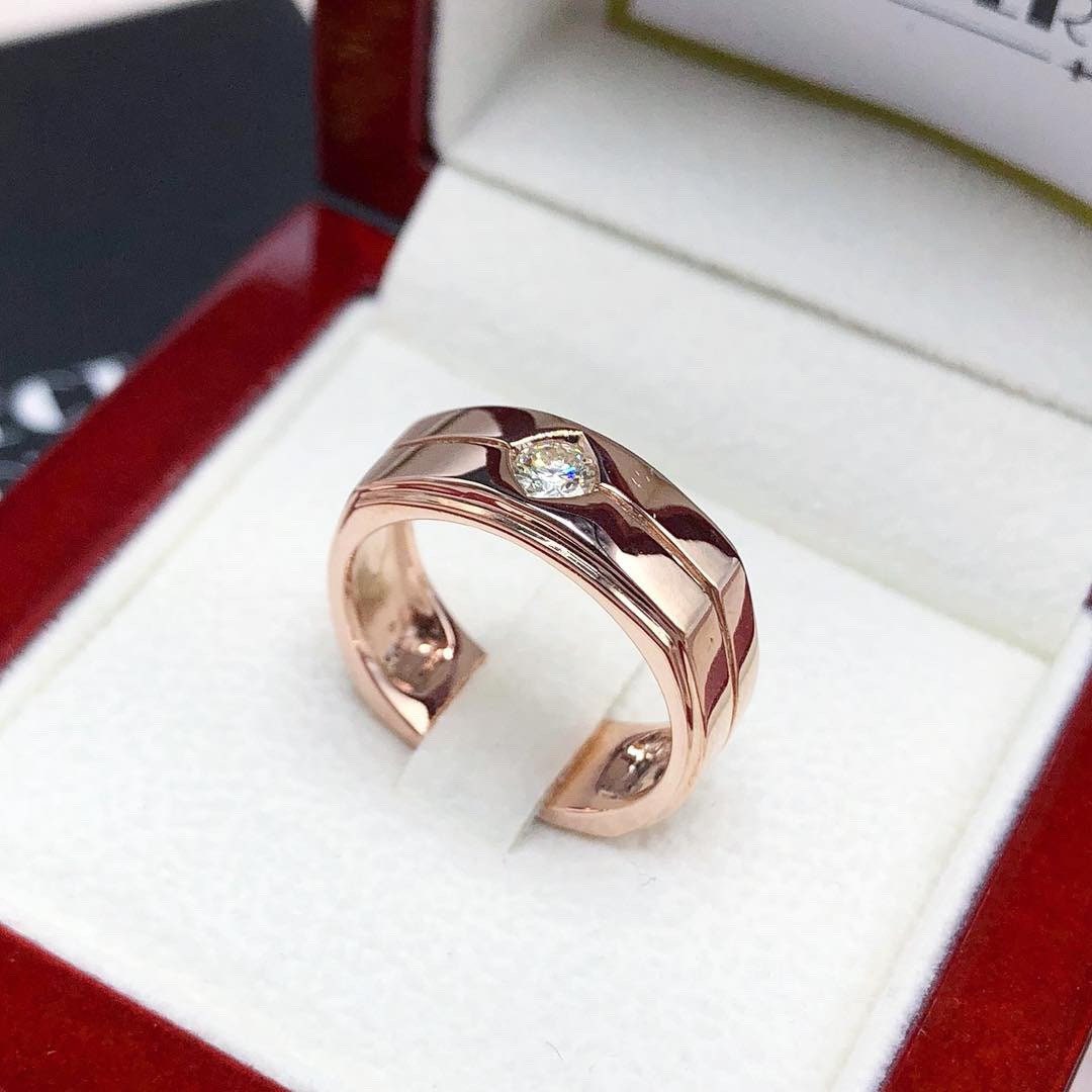 Genuine Diamond in 18K Solid Pink Gold Handmade Engagement Band Ring ...