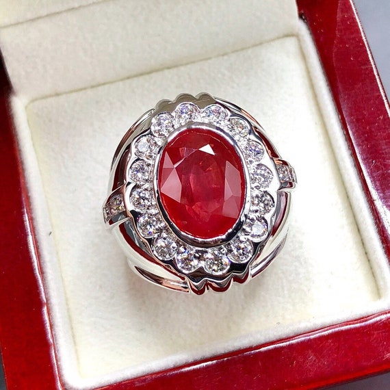 HUGE RED 11.10TCW Natural Ruby & Diamonds in 14K solid white | Etsy