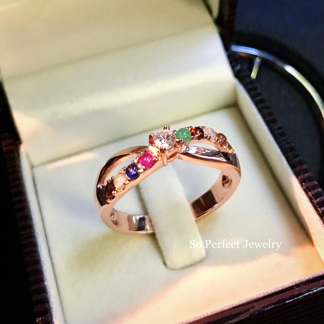 NINE GEMS in 18K Solid Pink Gold Handmade Engagement Ring Wedding Carat ...