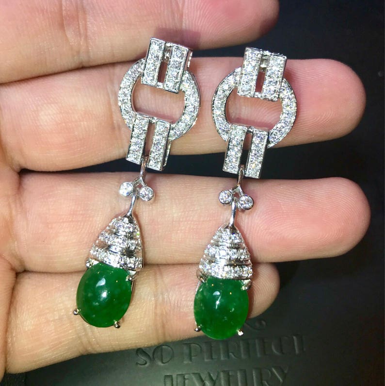 HUGE 10.05TCW Burmese Jade & VS Diamonds in 18k Solid White | Etsy