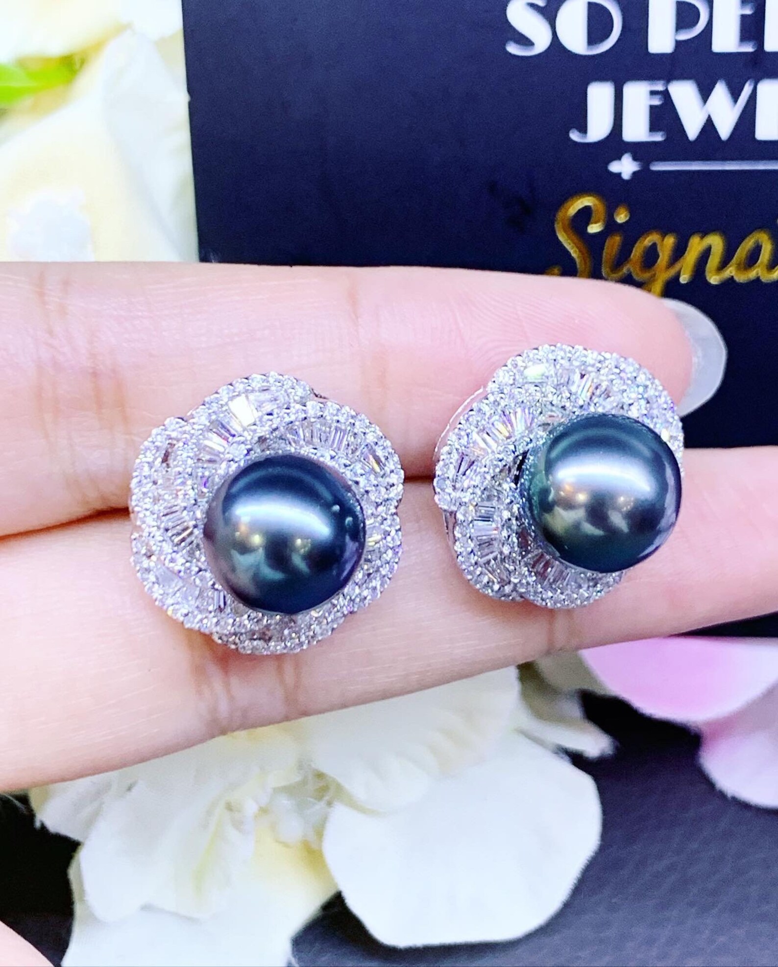 GORGEOUS Tahitian Pearls VS Diamonds In 18K Solid White Gold | Etsy