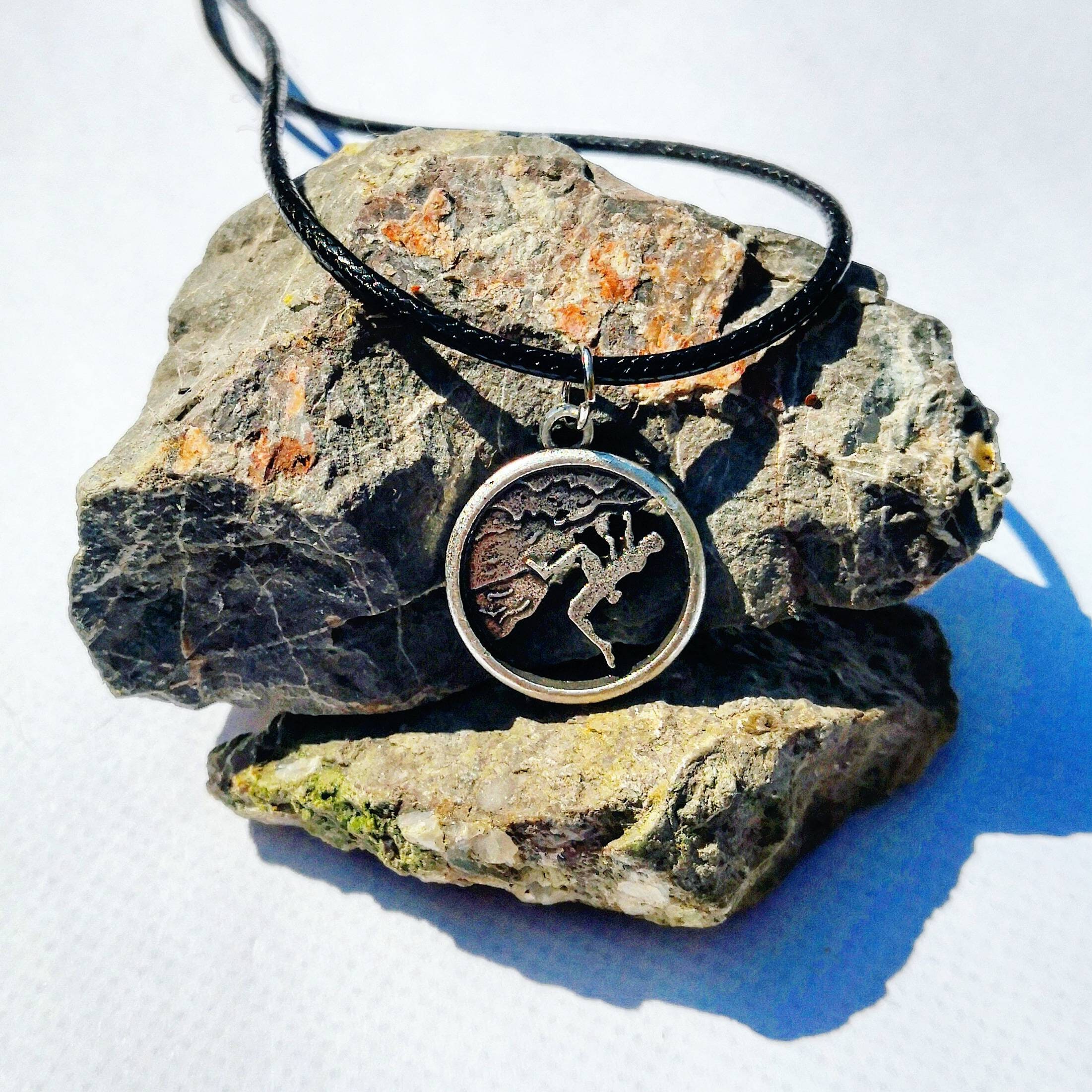 Climber on Black Cord Necklace with Climbing Design Charm.... | Etsy