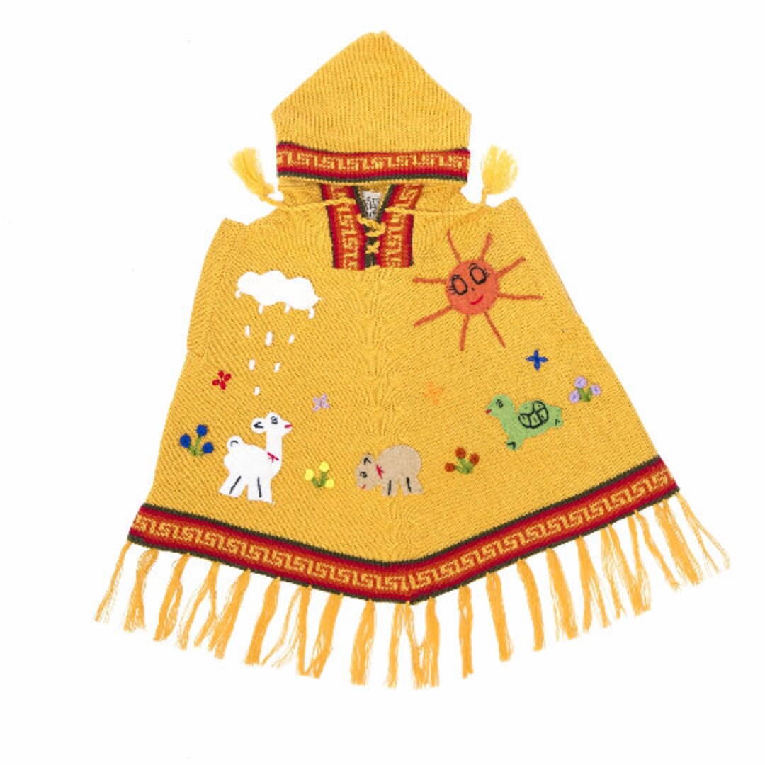 Yellow Kids Ponchos, Children Ponchos,hand Knitted,with Hood. - Etsy