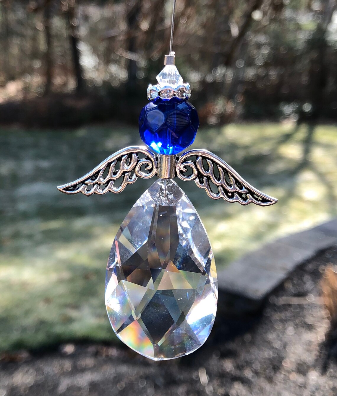 Royal Blue Crystal Angel Suncatcher for Windows, Rainbow Maker, Hanging ...