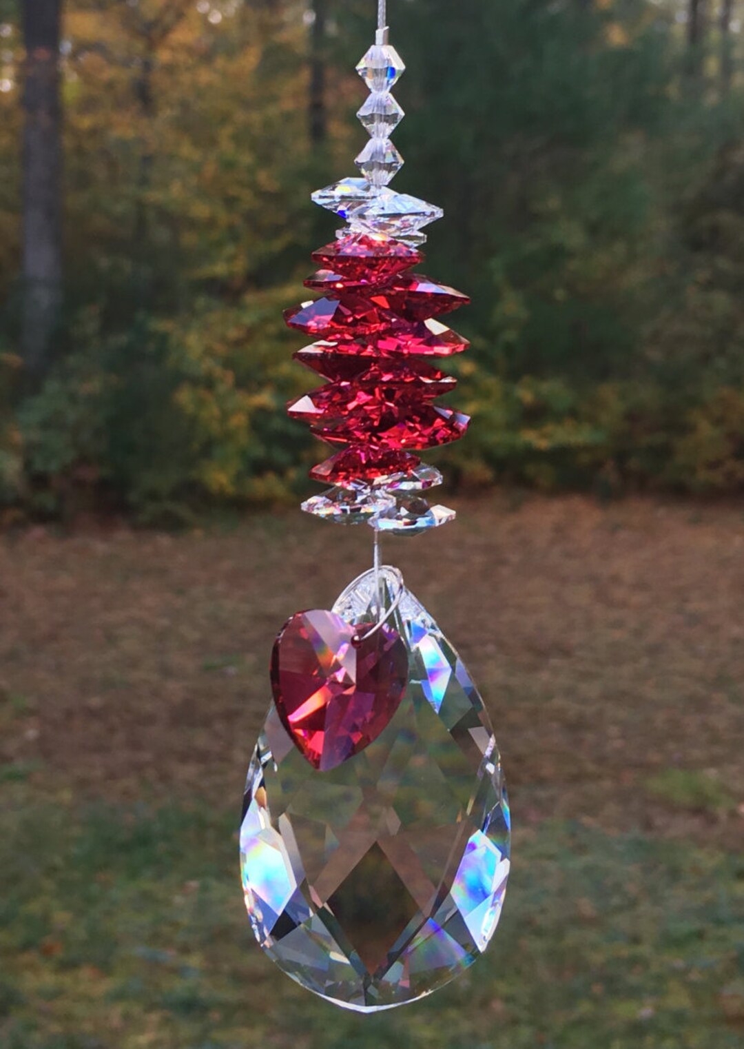 Crystal Suncatcher for Windows, Red Heart Crystal Suncatcher, Hanging ...