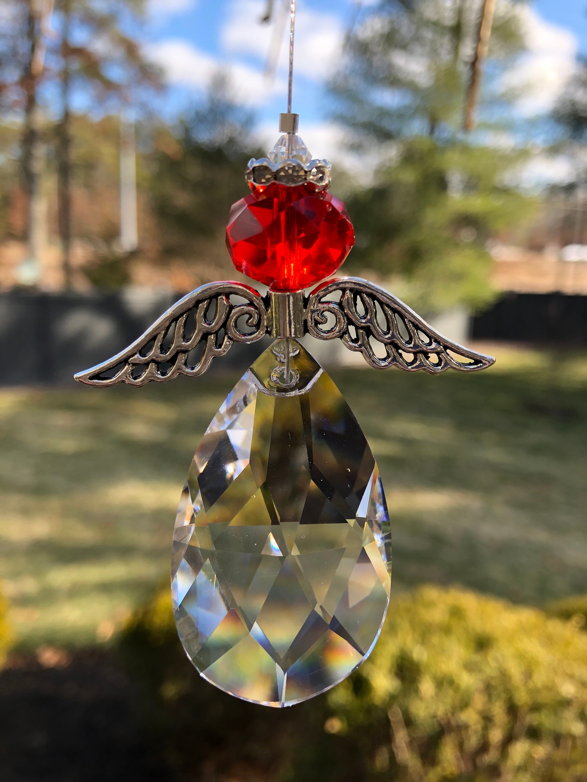 Crystal Angel Suncatcher for Windows Red Hanging Angel | Etsy