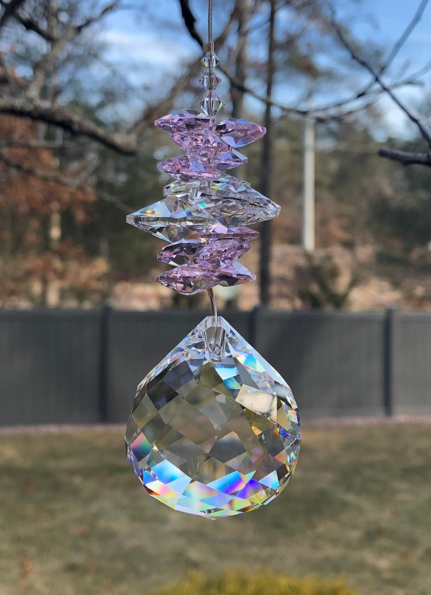 Pink Crystal Suncatcher, Rainbow Maker for Windows, Hanging Crystal ...