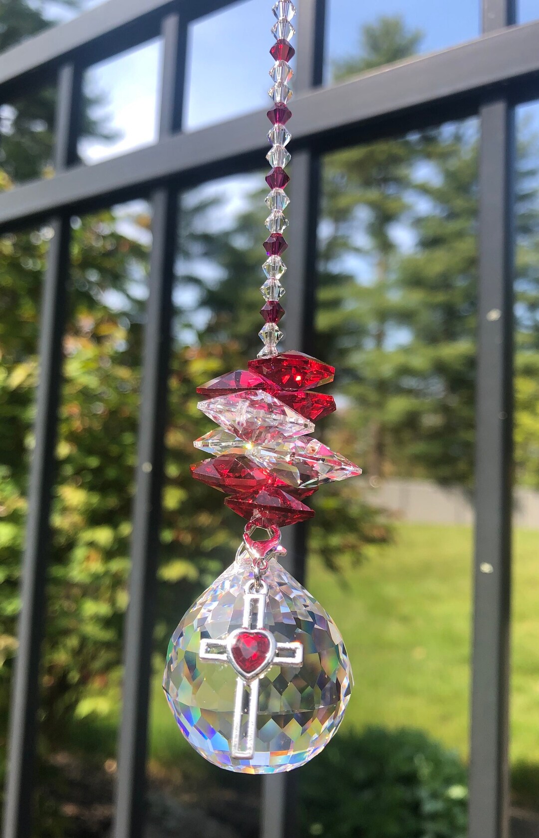 Cross Crystal Suncatcher, Rainbow Maker for Window, Hanging Crystal ...