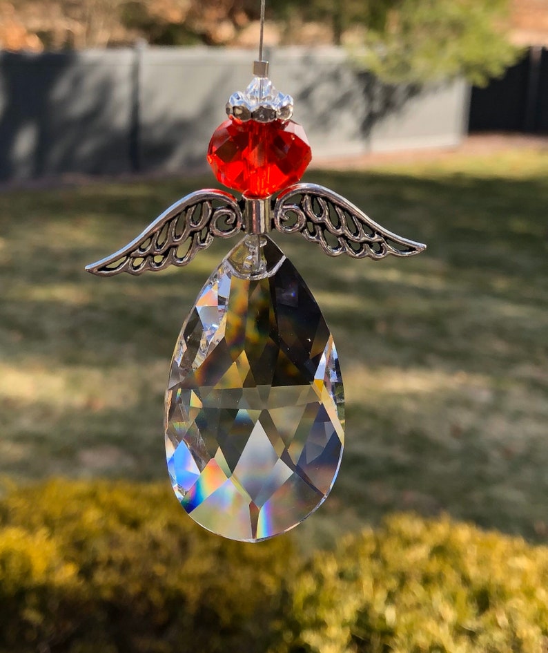 Crystal Angel Suncatcher for Windows Red Hanging Angel | Etsy