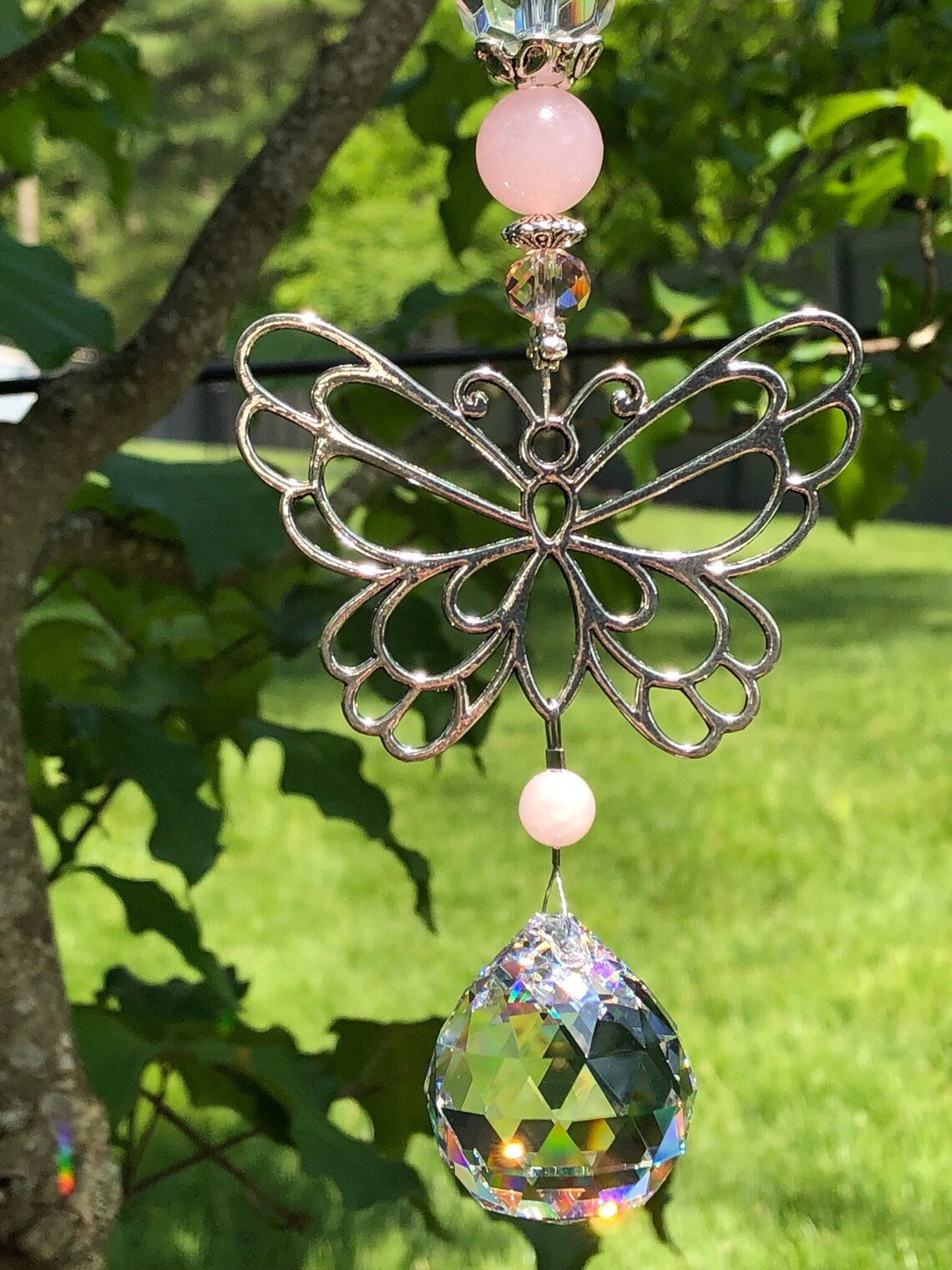Butterfly Crystal Suncatcher for Windows, Rose Quartz Natural Stones ...