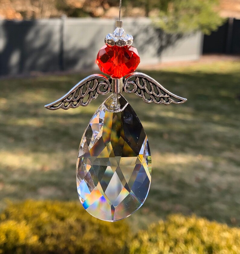 Crystal Angel Suncatcher for Windows Red Hanging Angel - Etsy