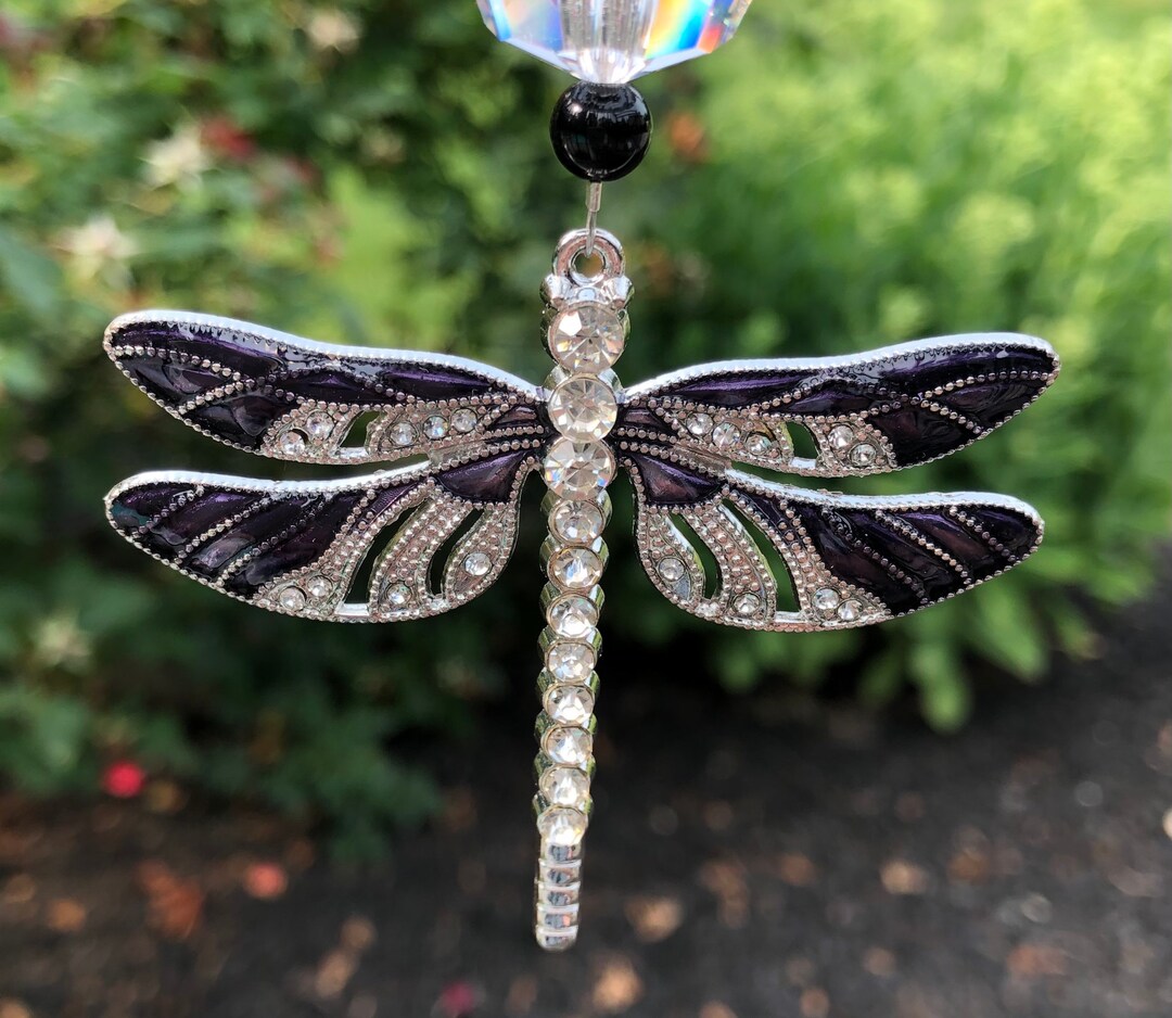 Rear View Mirror, Dragonfly Crystal Suncatcher for Your Car, Rainbow ...