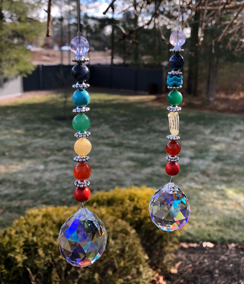Chakra Crystal Suncatcher for Windows, Hanging Prism, Rainbow Maker ...