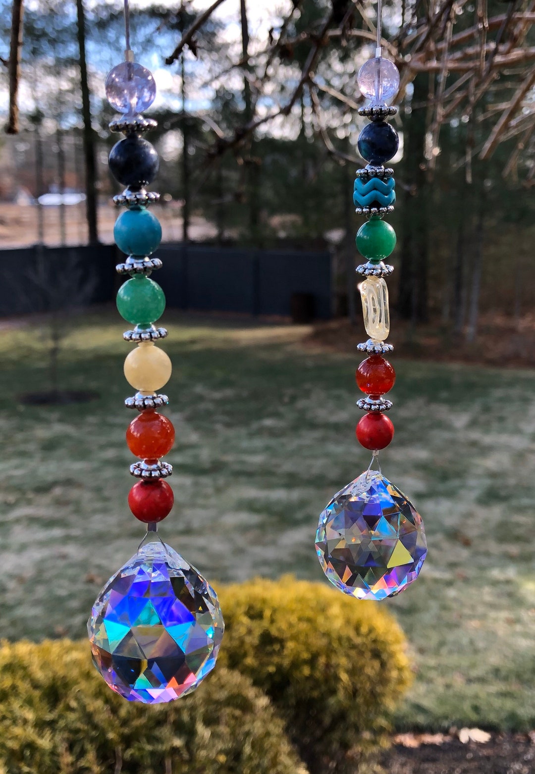 Chakra Crystal Suncatcher for Windows, Hanging Prism, Rainbow Maker ...