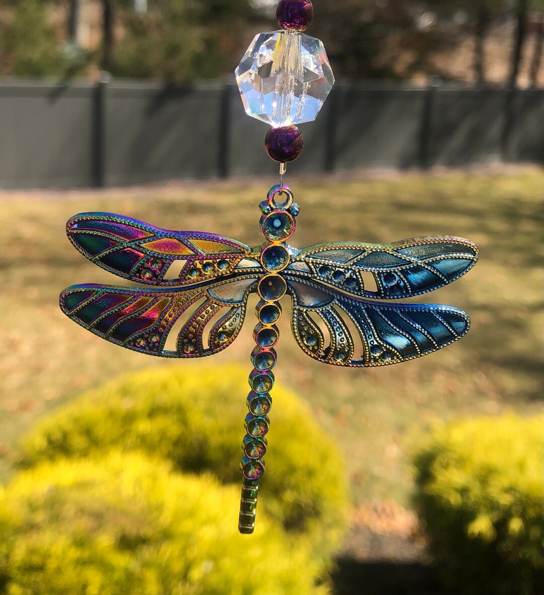 Rear View Mirror, Dragonfly Crystal Suncatcher for Your Car, Rainbow ...
