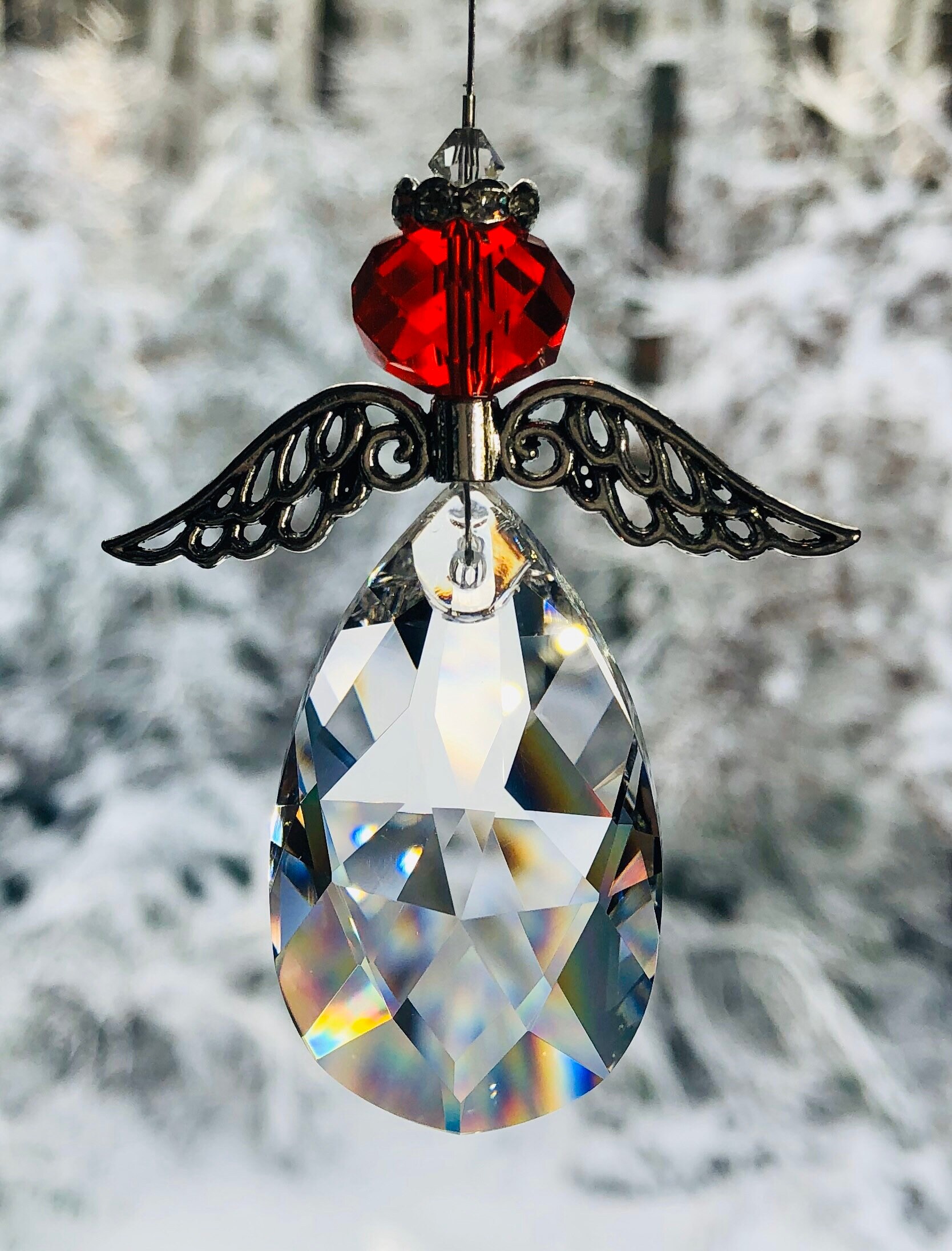 Crystal Angel Suncatcher for Windows, Red Hanging Angel, Rainbow Maker ...