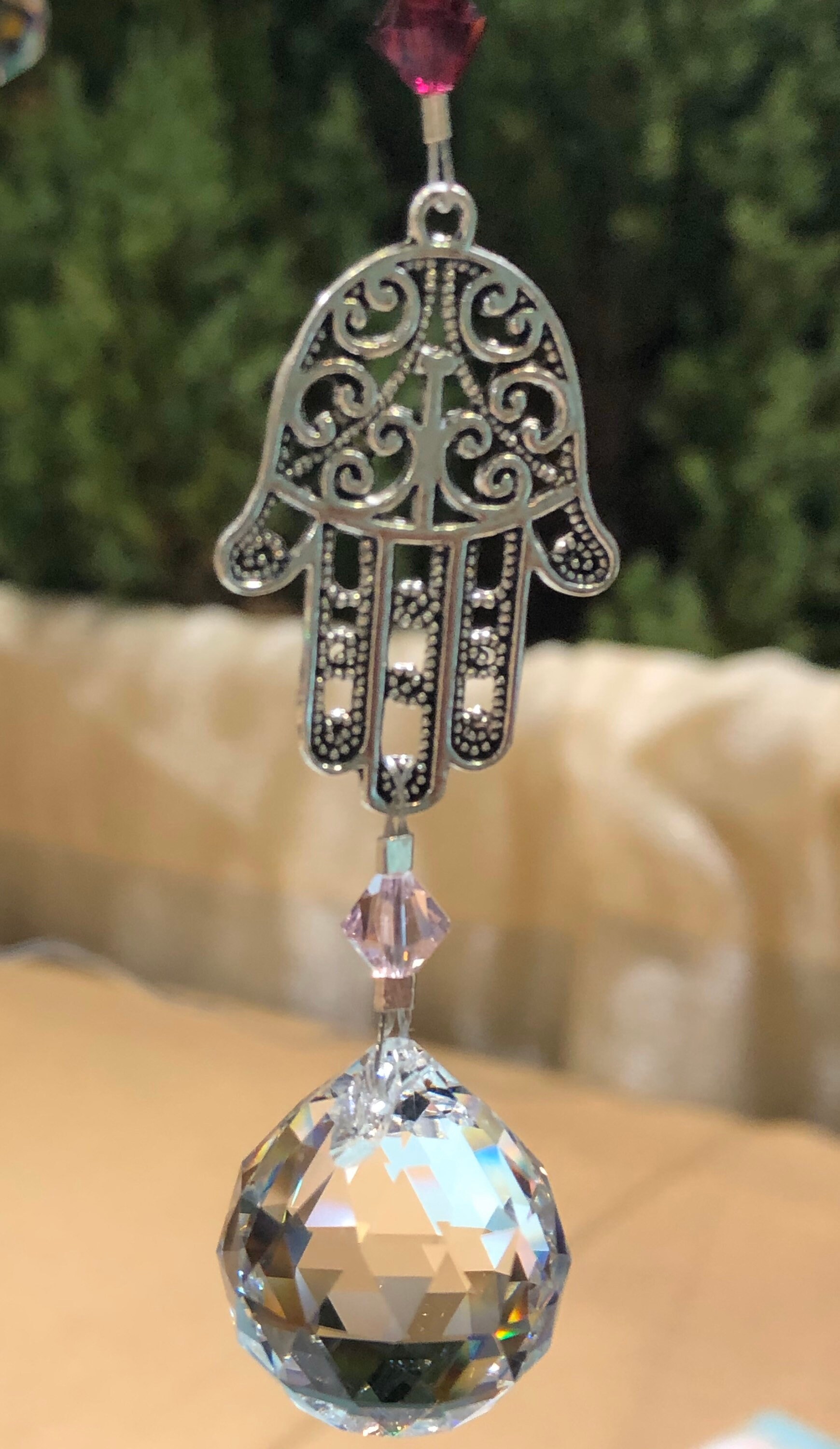 Rear View Mirror Hamsa Hand Chakra Crystal Suncatcher for | Etsy