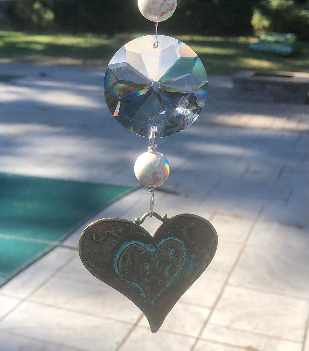 Heart Crystal Suncatcher for Windows, Rainbow Maker, Natural Stones ...