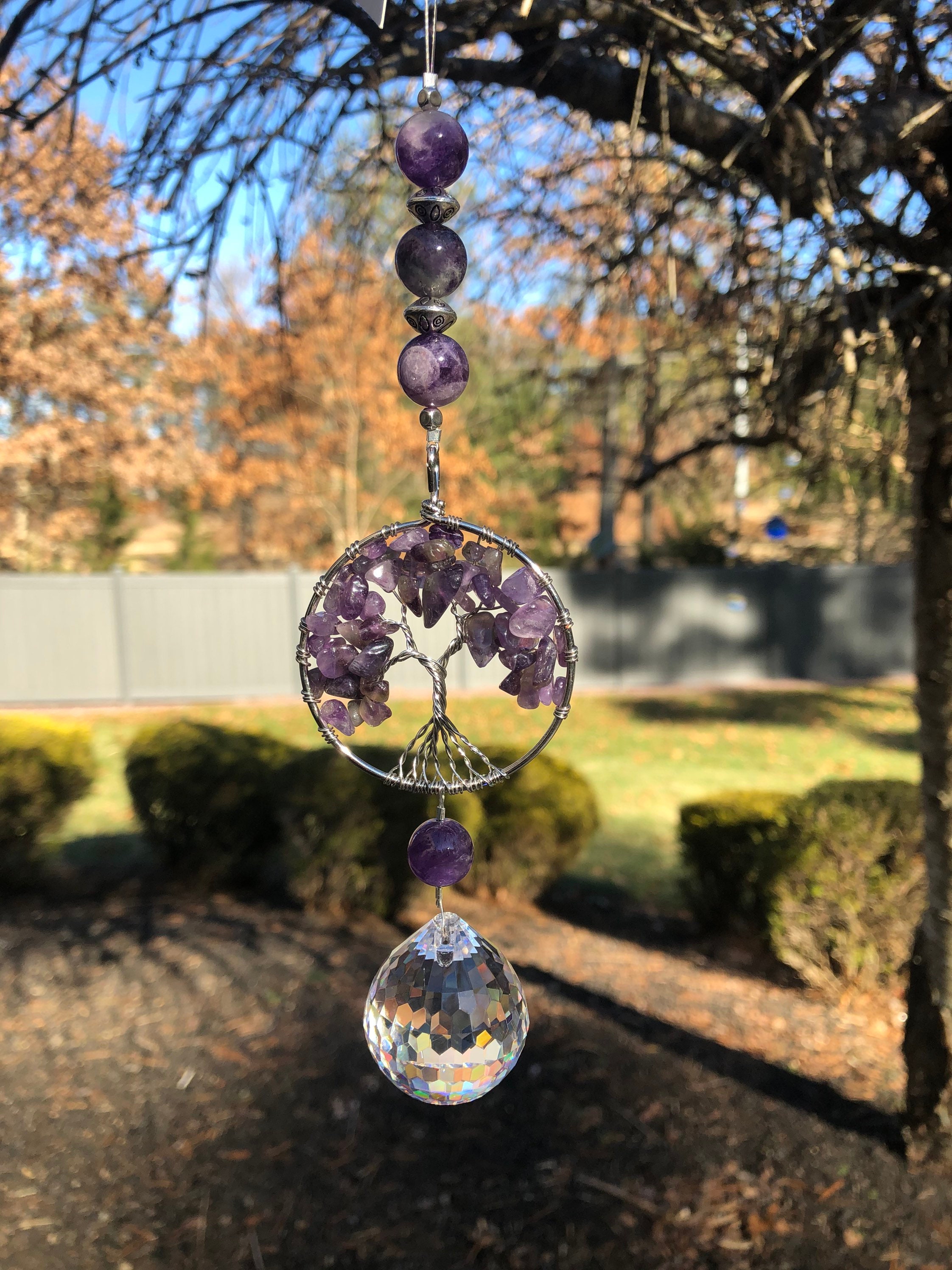 Tree of Life Crystal Suncatcher, Amethyst Natural Stones, Hanging ...