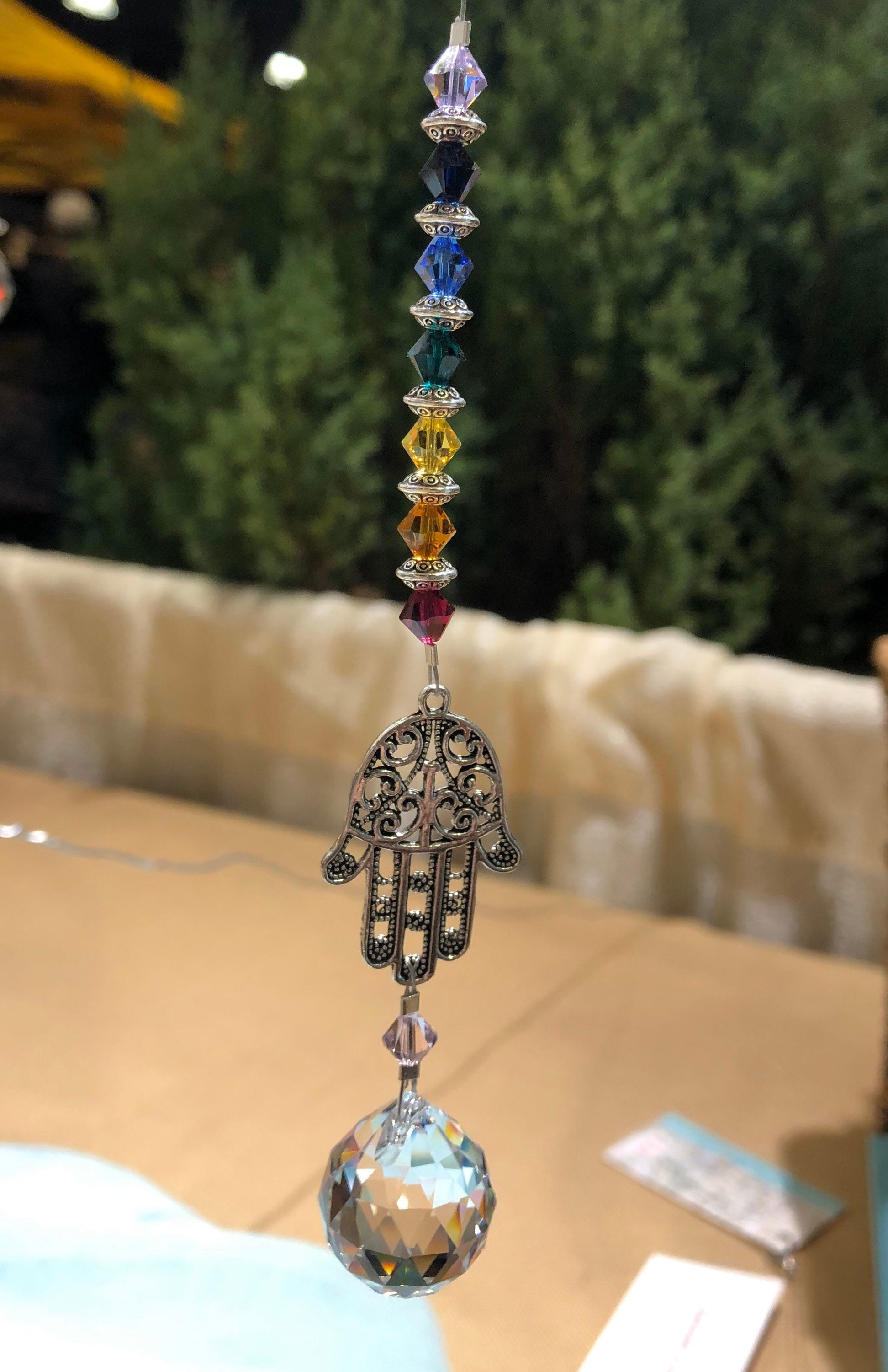 Rear View Mirror, Hamsa Hand Chakra Crystal Suncatcher for Your Car ...
