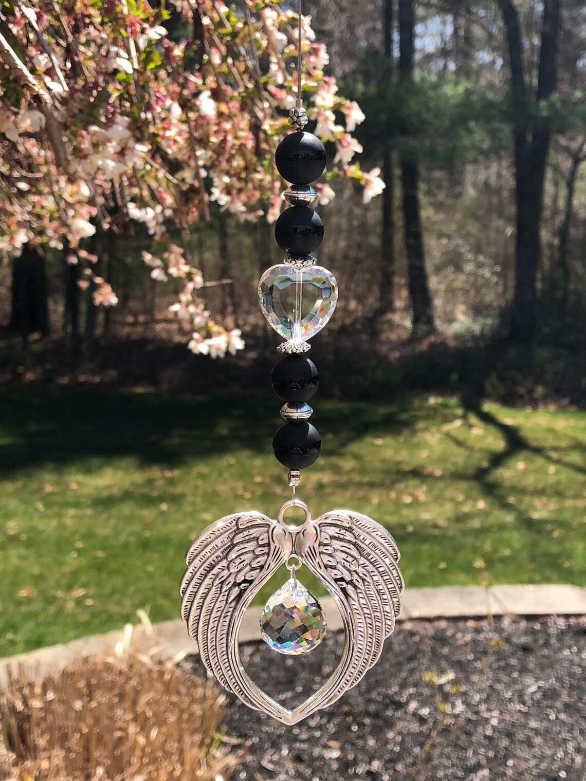 Angel Wing Crystal Suncatcher Natural Stones Hanging - Etsy