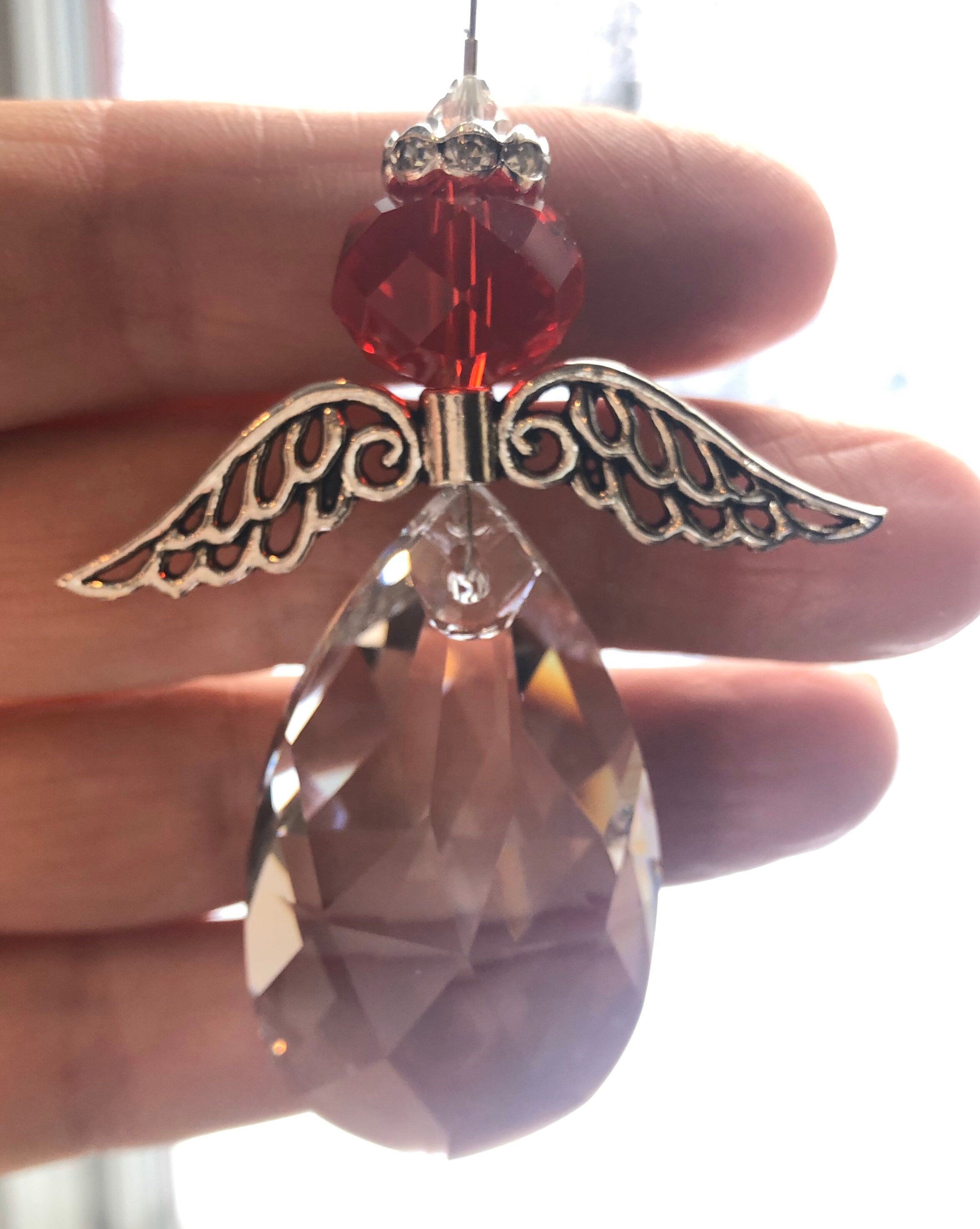 Crystal Angel Suncatcher for Windows, Red Hanging Angel, Rainbow Maker ...