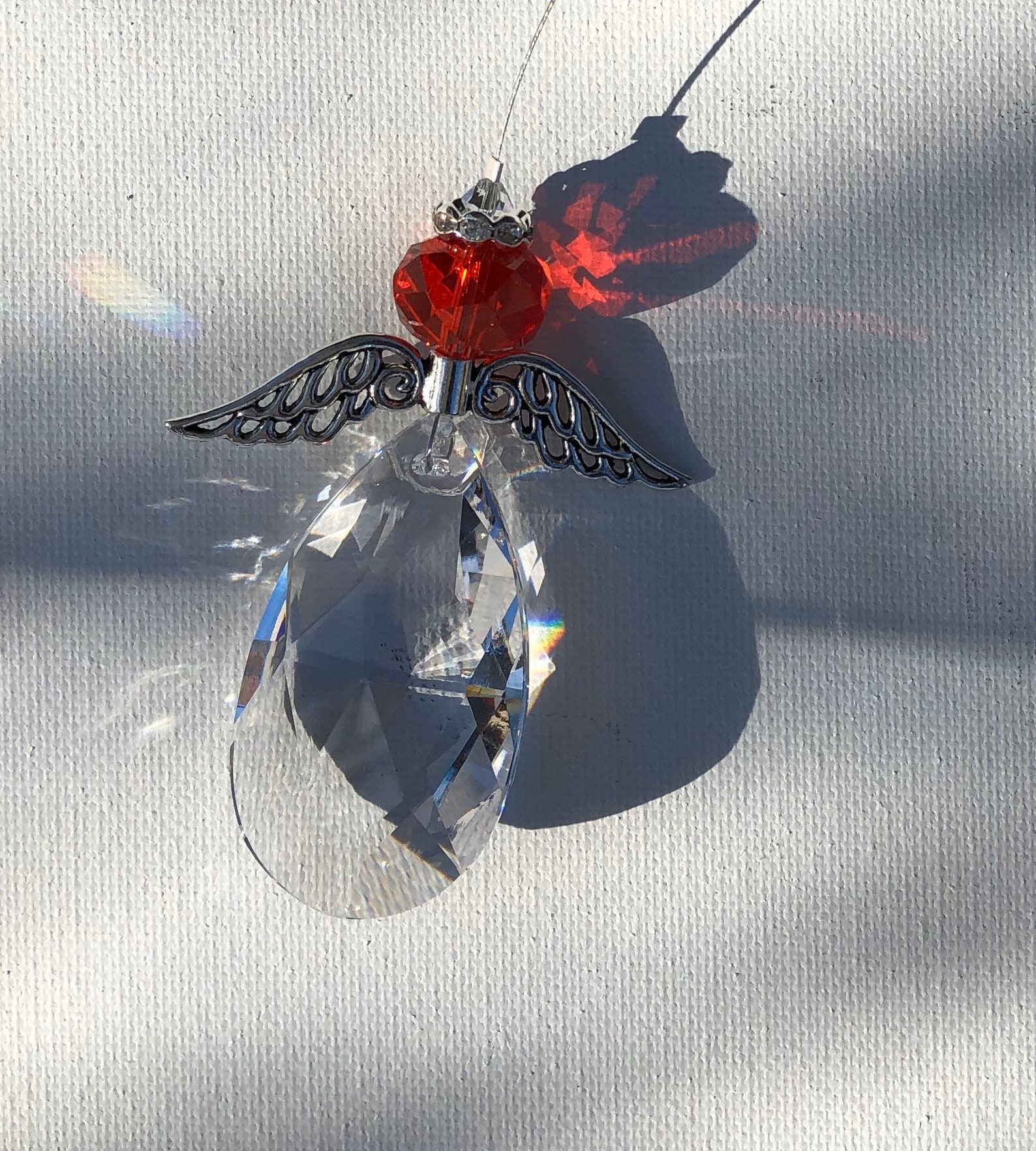 Crystal Angel Suncatcher for Windows, Red Hanging Angel, Rainbow Maker ...