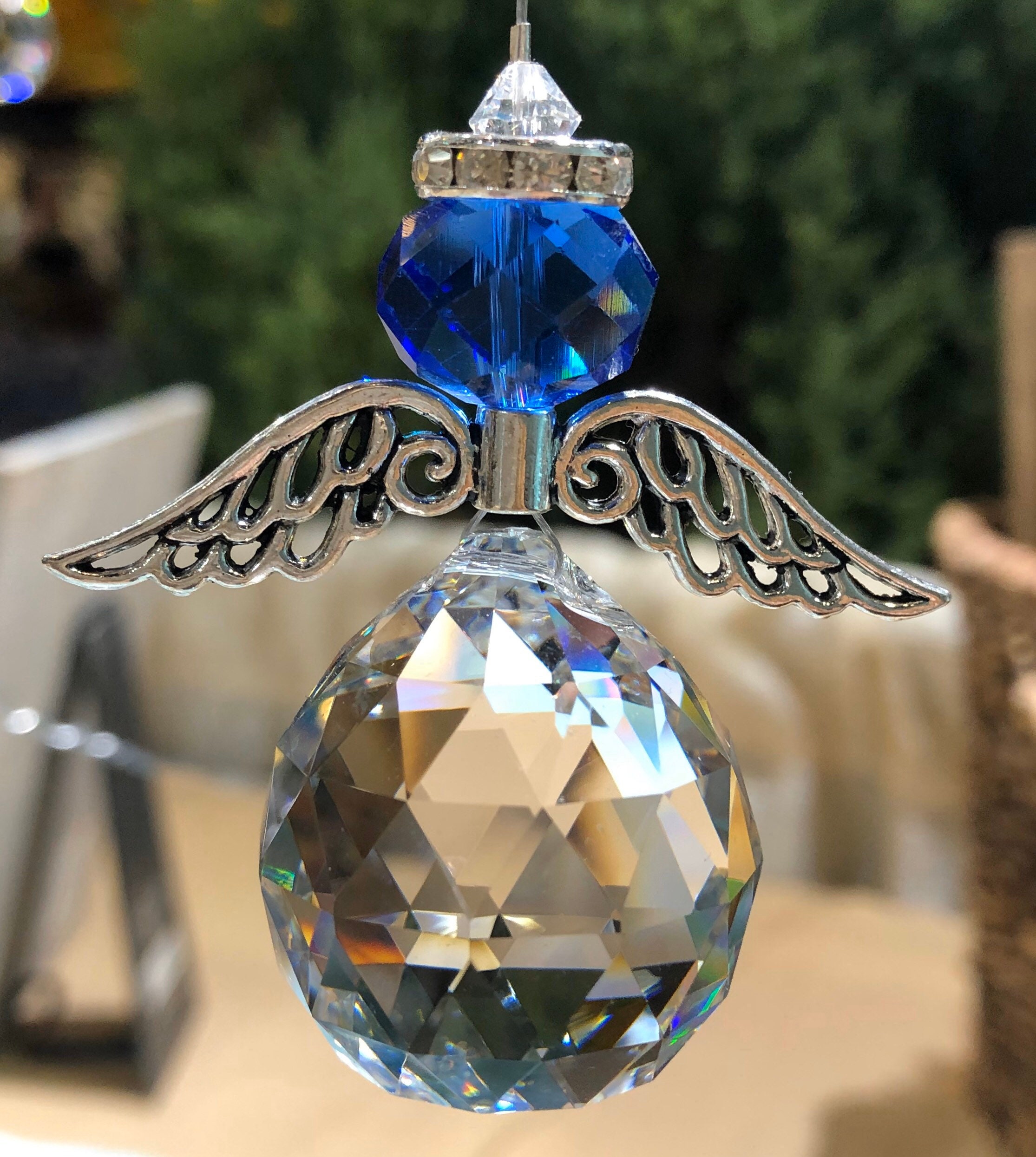 Crystal Angel Suncatcher for Windows, Hanging Blue Angel, Rainbow Maker ...