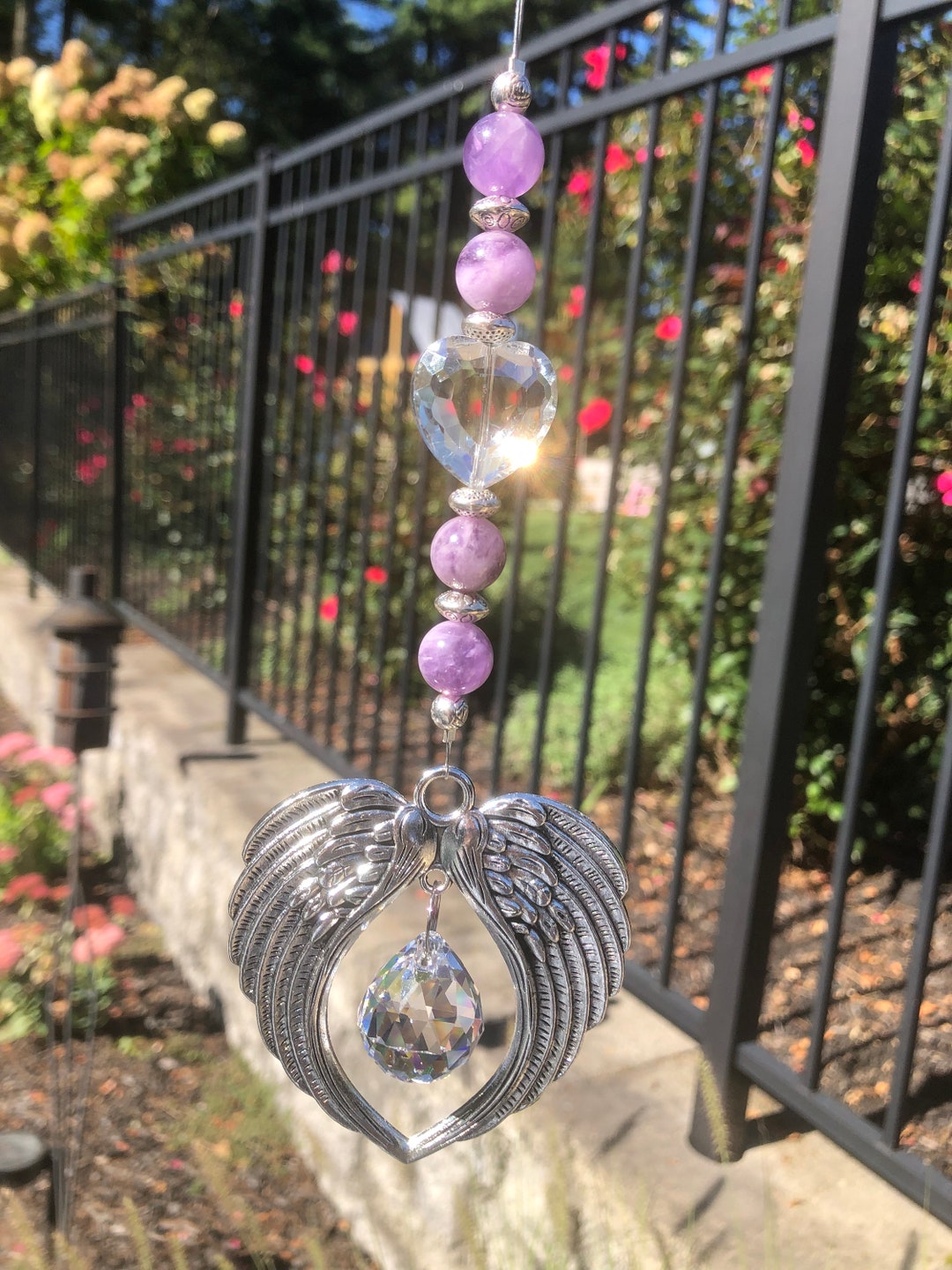 Angel Wing Crystal Suncatcher, Amethyst Natural Stones, Hanging ...