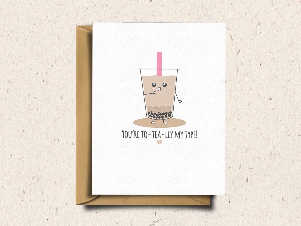 Bubble Tea Greeting Card, Boba Tea, Valentines Day Card, Anniversary ...