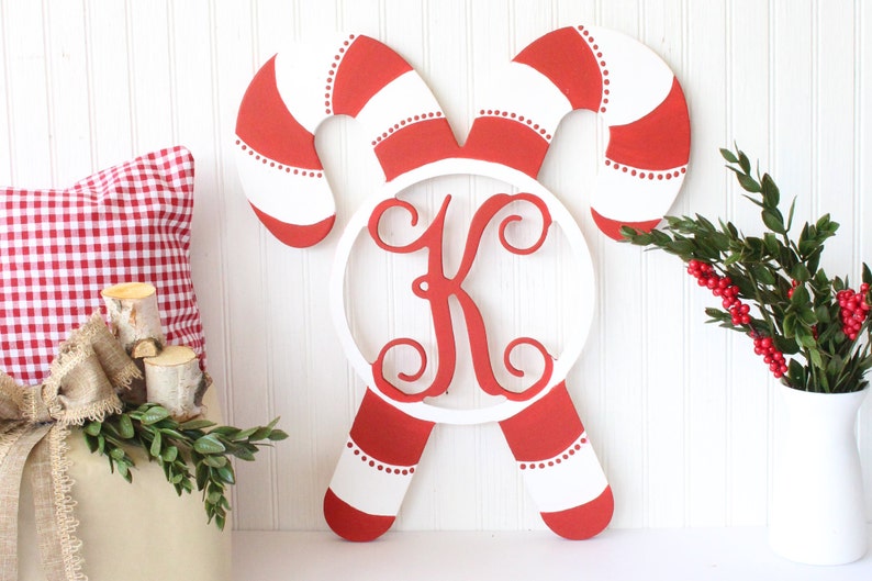 Candy Cane Monogram, Christmas Monogram, Christmas Decor, Farmhouse ...